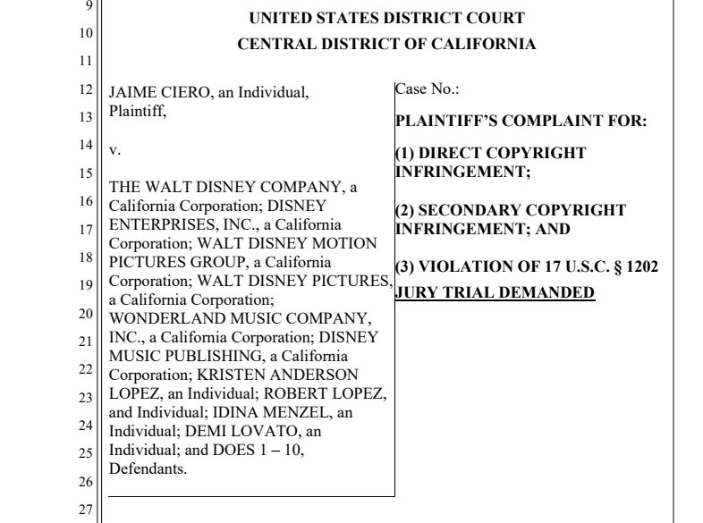 Ciero v. Walt Disney Complaint - TheCelebrityCafe.com
